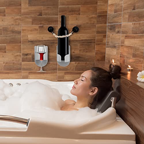 PLVTNM Wine Glass Holder for Shower Bathroom Cup Holder Bathtub Spa Suitable for Beer,Wine Bottle,Drink,1Pack Silicone Wall-Mounted with Bead Chain