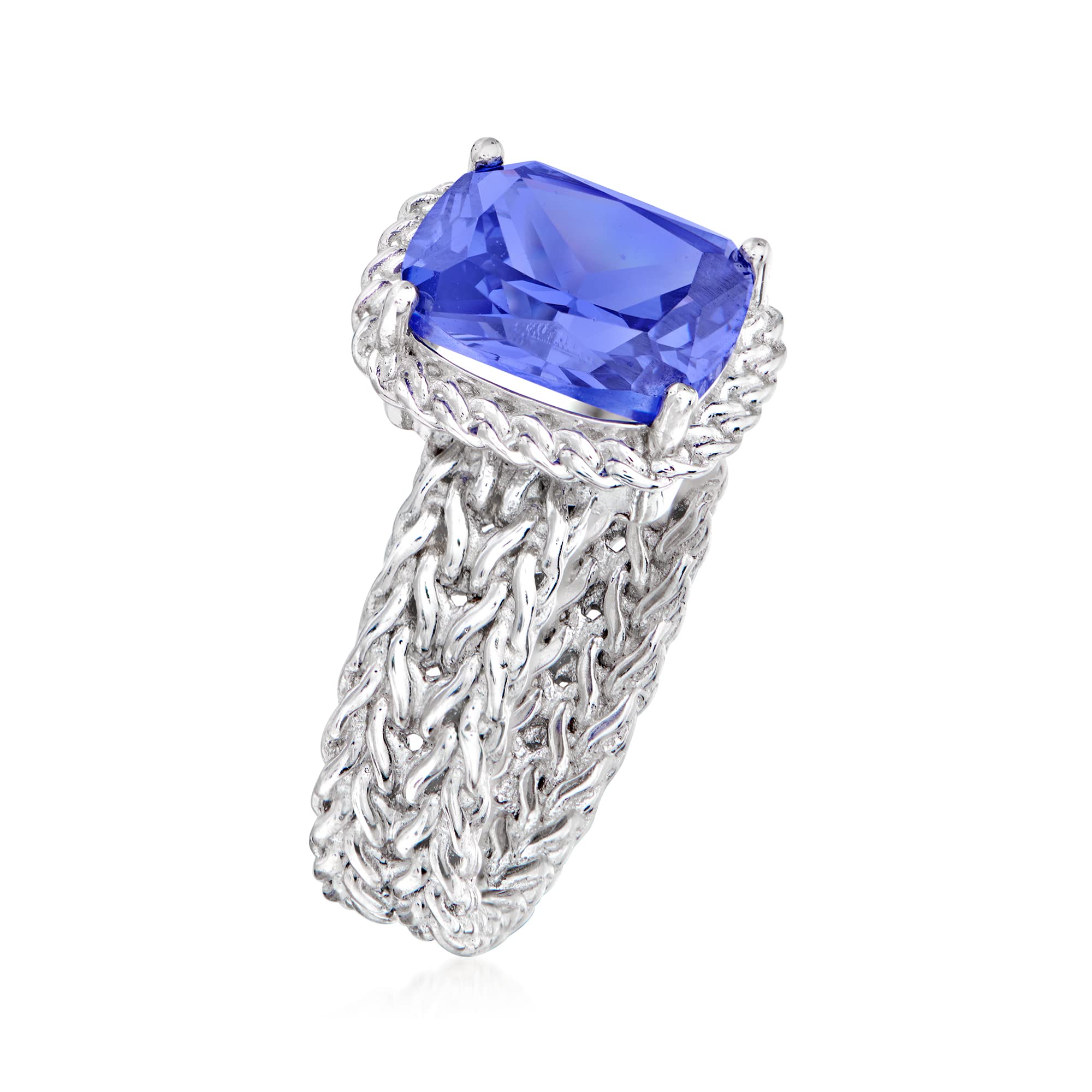 Ross-Simons 4.20 Carat Simulated Tanzanite Basketweave Ring in Sterling Silver. Size 5
