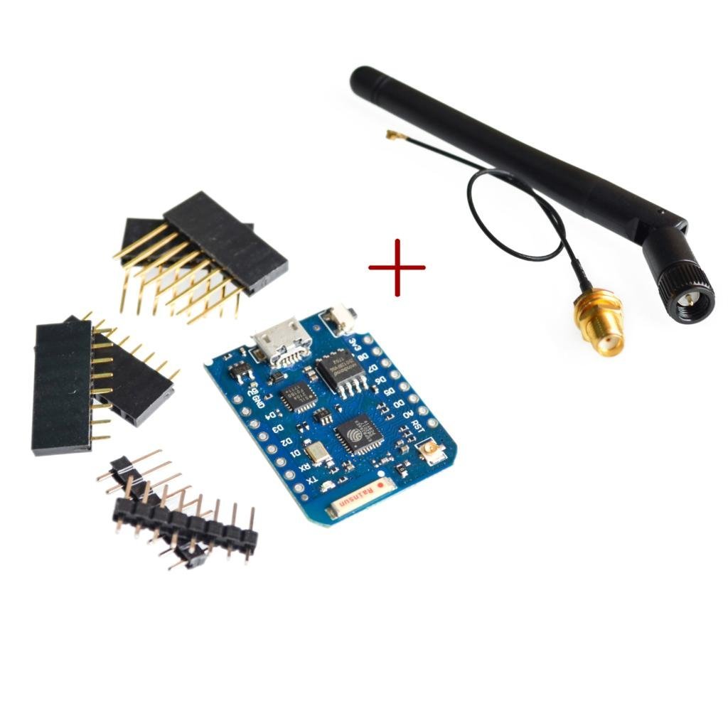 Mayata WEMOS D1 Mini Pro 4MB/16MB External Antenna Connector NodeMCU Based esp8266 Series Antenna ESP-8266EX CP2104 Development Board (Development board + antenna 128MBIT=16MB)