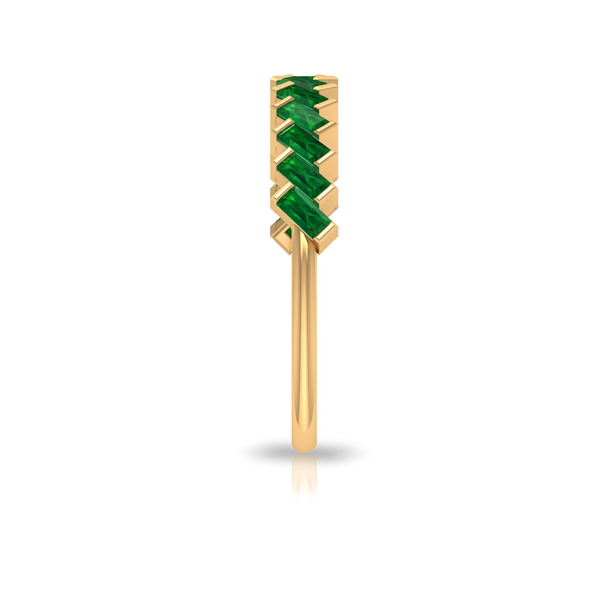 Rosec Jewels Certified Natural Baguette Emerald Ring for Women, AAA Quality, Half Eternity Band (Ideal for Gift), 14K Yellow Gold, Size:US 11.00