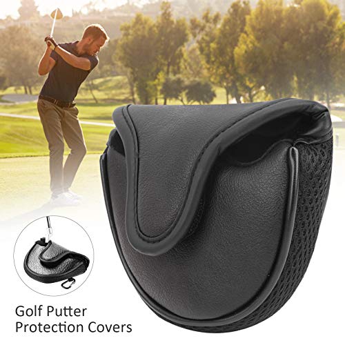 Tiiyee Golf Putter Protection Covers, Mallet Putter Head Covers Putter Protection Headcover Bag Guard Semicircle PU Leather Guard Waterproof Accessory Mid Mallet Club Protector(Black)