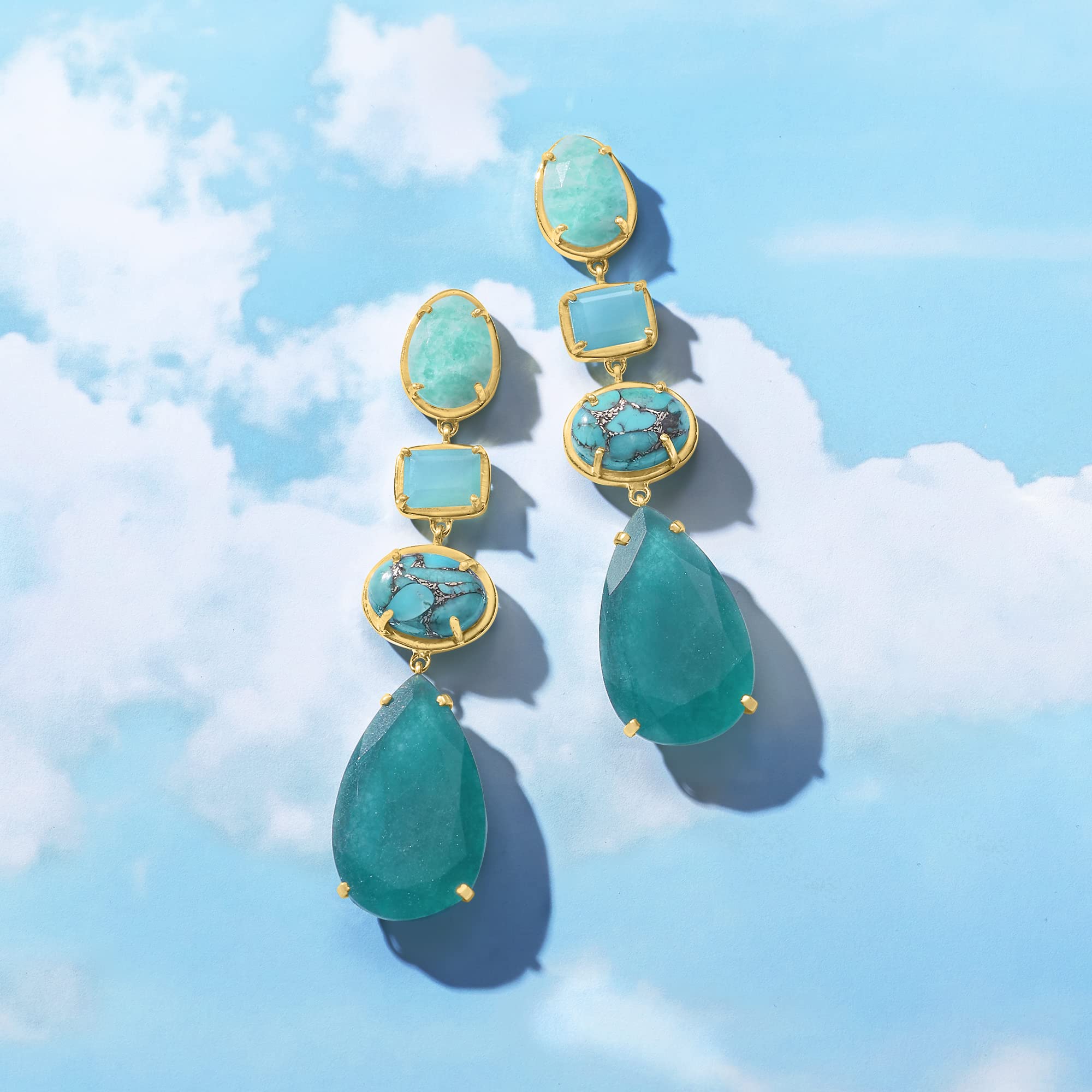 Ross-Simons 50.00 ct. t.w. Multi-Gemstone Drop Earrings in 18kt Gold Over Sterling