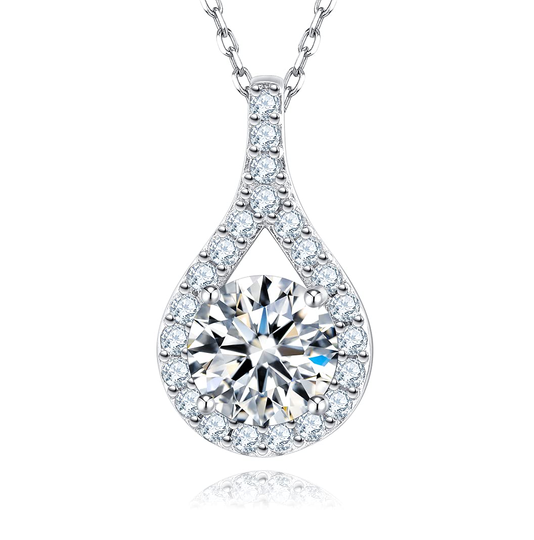 SecreTalk 1-5CT Moissanite Pendant Necklace for Women, Wedding Gift 18K White Gold Plated Silver Diamond Necklace for Wife Mother Her (5CT)