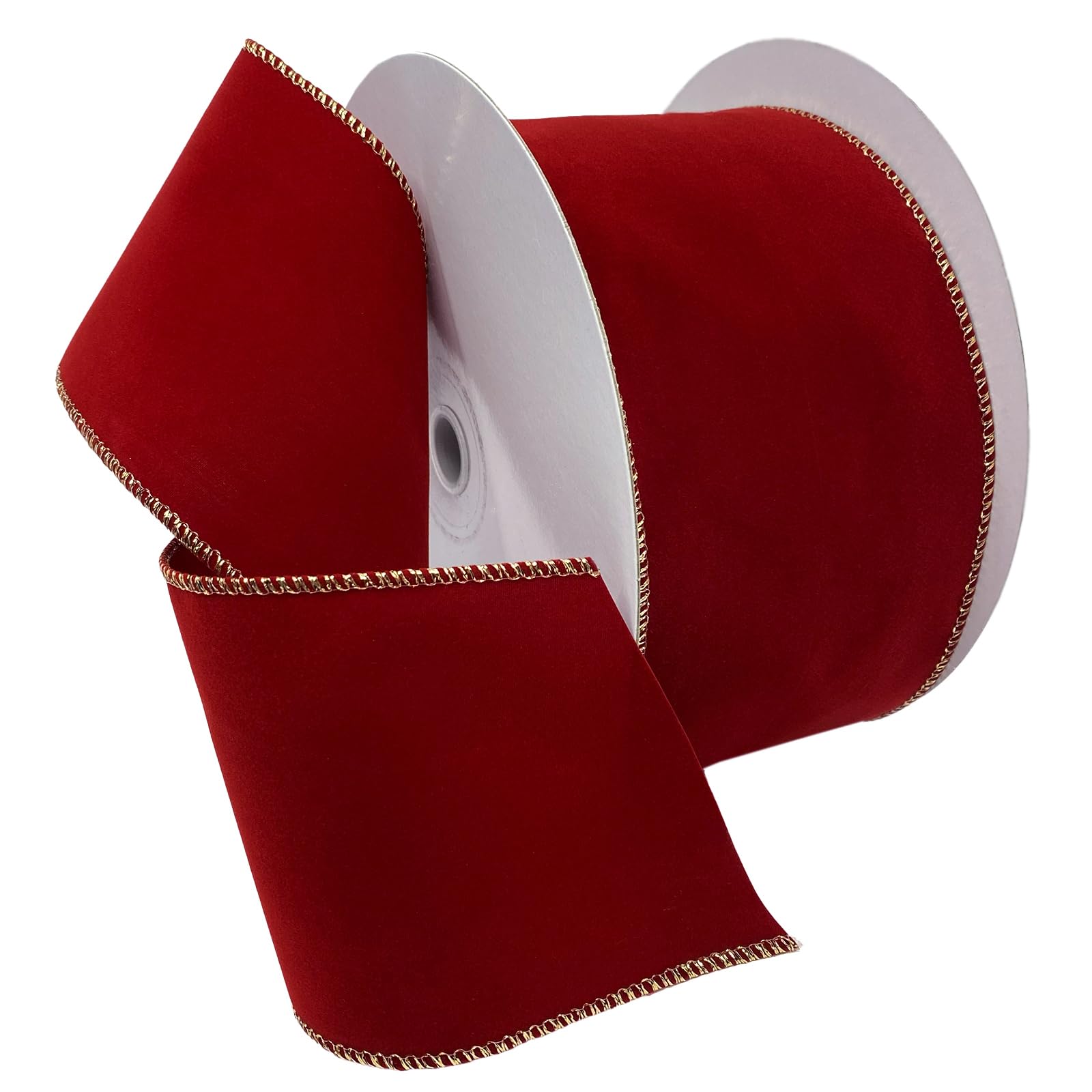 Morex Ribbon Flocked Wired Velvet Ribbon, 4 inch by 25 yards, Berry Red