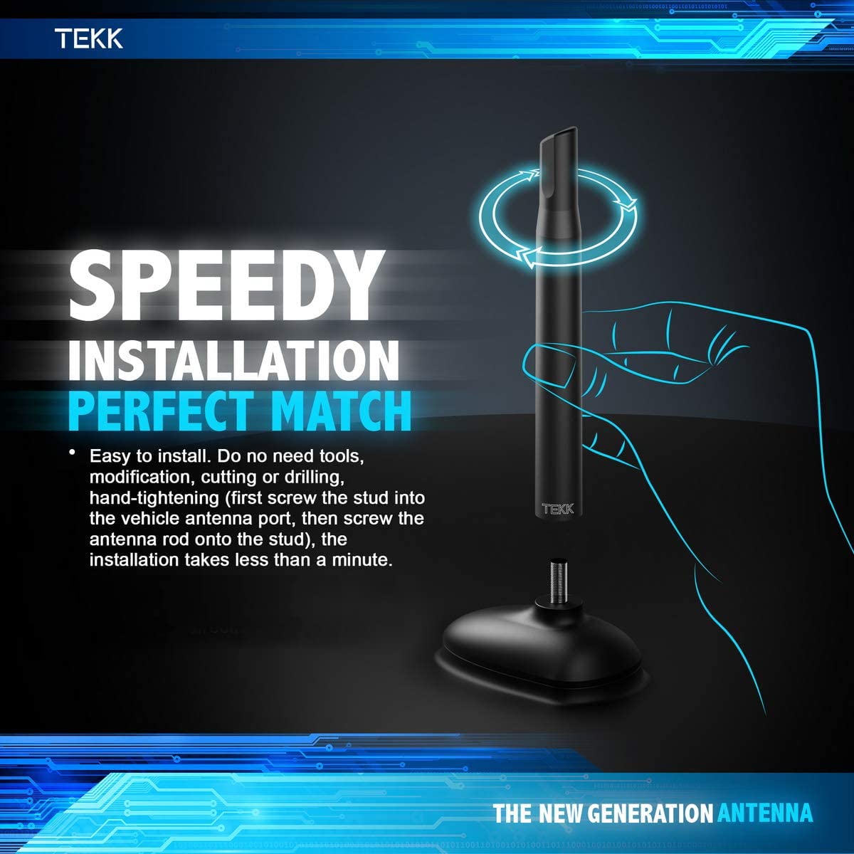 TEKK Short Antenna Compatible with 98-23 Electra Glide | Street Glide | TRI Glide | Road Glide | Road King | Motorcycles | Designed for Optimized FM/AM Reception | 4.8 Inches