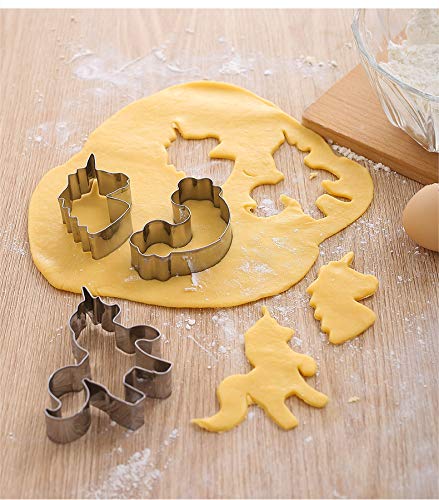 Zavaca 3 Pieces Unicorn Cookie Cutters, Stainless Steel Unicorn Biscuit Cutter, Unicorn Head, Rainbow for DIY Baking