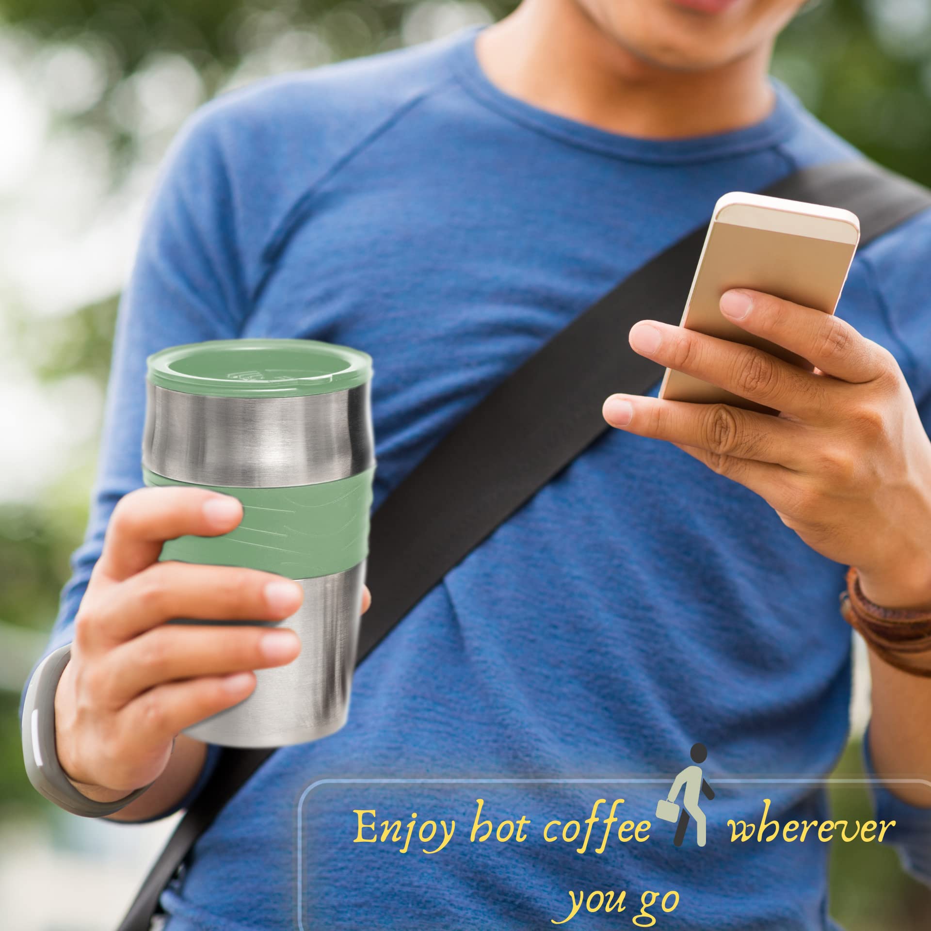 Mixpresso Personal Single Serve Coffee Maker & 14oz Travel Mug, Drip Coffee Brewer & Tumbler, Auto Shut Off & Reusable Filter, Green Coffee Maker Compatible with Coffee Grounds
