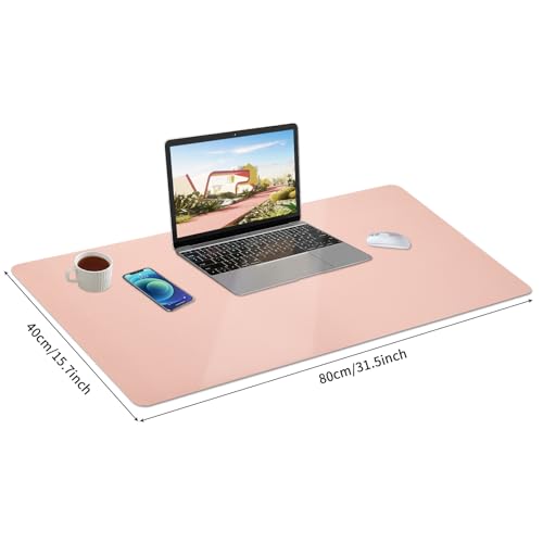 Pink Desk Mat, Waterproof Non-Slip Leather Desk Pad, Large Mouse pad, Computer Mat for Desk, Pink Desk Accessories Easy Clean for Office/Home (31.5×15.7 Inches)