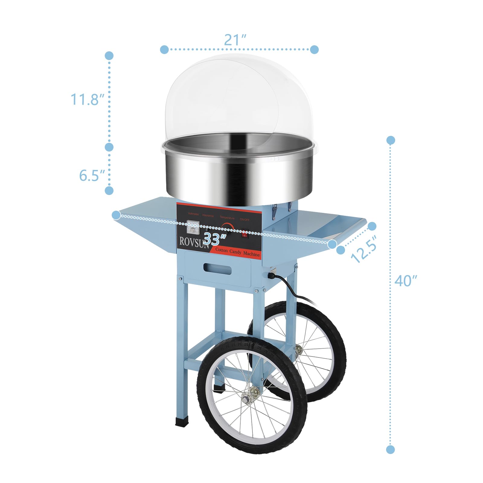 ROVSUN 21 Inch Cotton Candy Machine Cart, Commercial Cotton Candy Maker Machine Candy Floss Machine w/Stainless Steel Bowl, Sugar Scoop and Large Storage Drawer for Home Party Carnival, Red