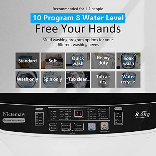 Portable Washing Machine with Drain Pump - Compact Washer 17.8 Lbs Capacity 2.4 Cu.ft - Portable Washer and Spin Dryer Combo/10 Programs and 8 Water Levels - Full-Automatic for Apartment/Dorm/RVs