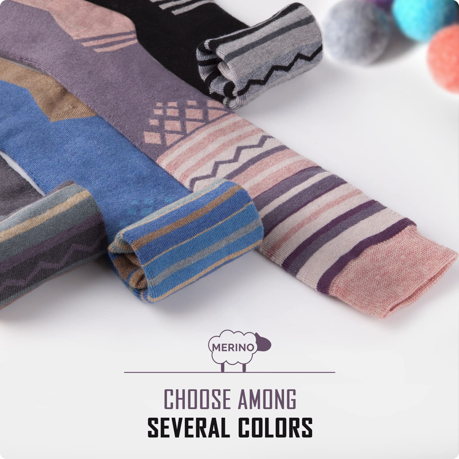 OutdoorMaster Ski Socks 2-Pack Merino Wool, Non-Slip Cuff for Men & Women - Fringes, L/XL