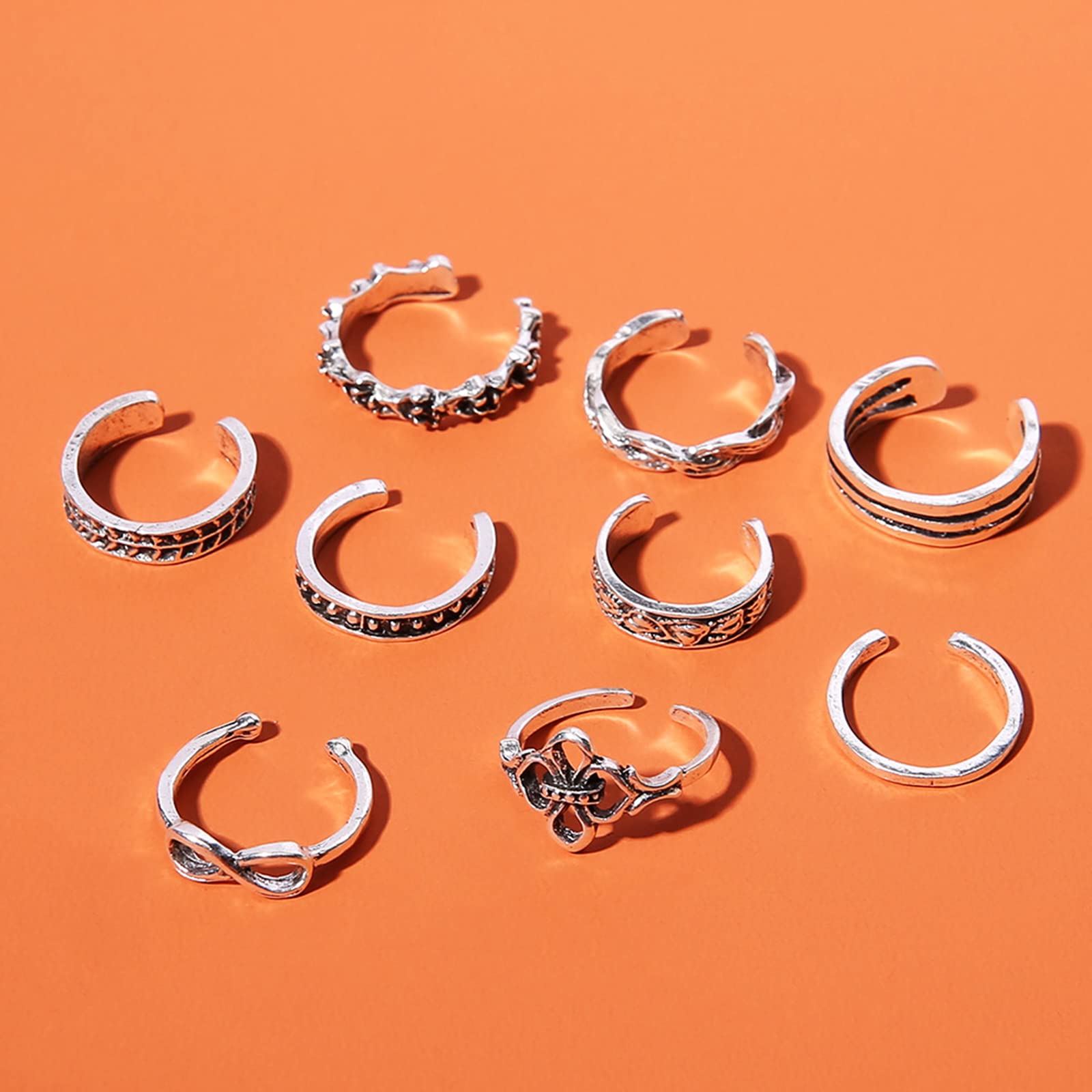 Summer Beach Toe Rings for Women Adjustable Toe Ring Open Wave Infini Arrow Leaf Toe Rings for Teen Girls (A:9 SET)