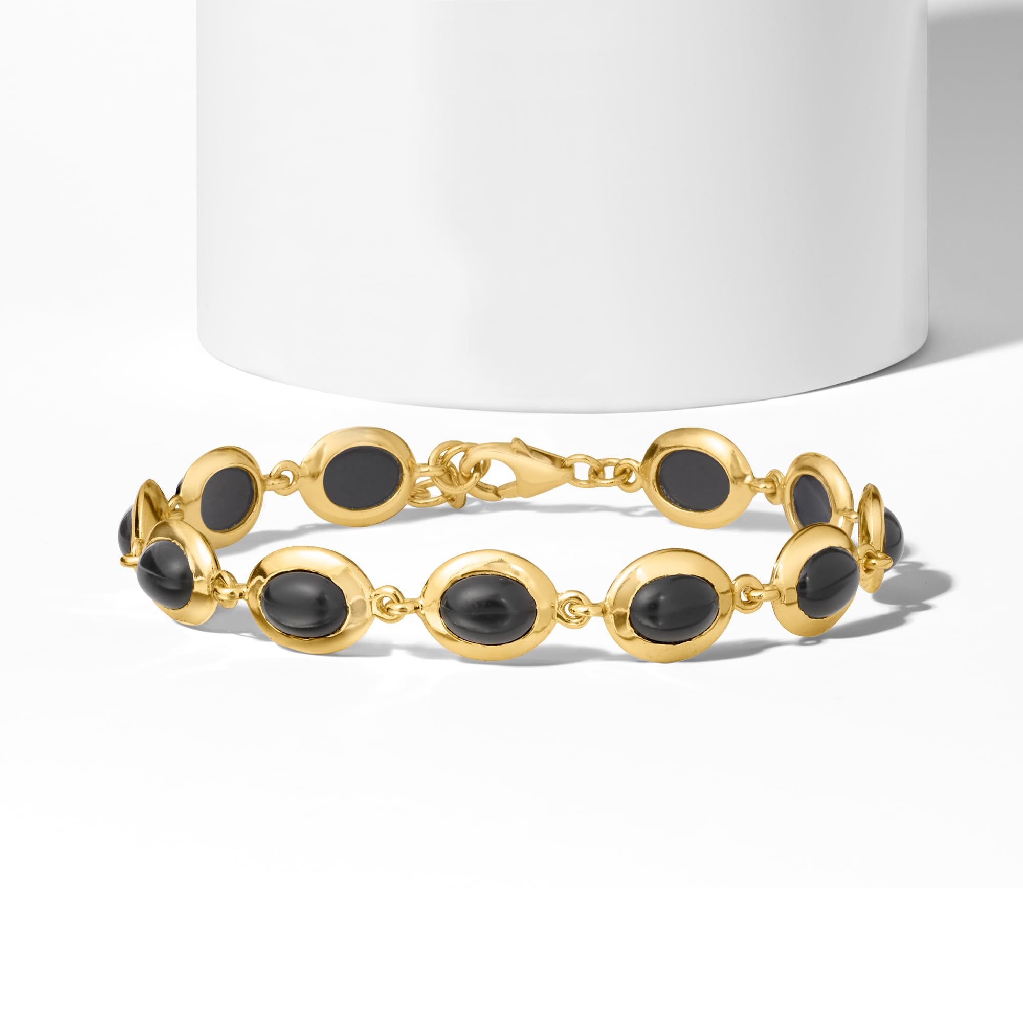 Ross-Simons Black Onyx Bracelet in 18kt Gold Over Sterling. 7 inches