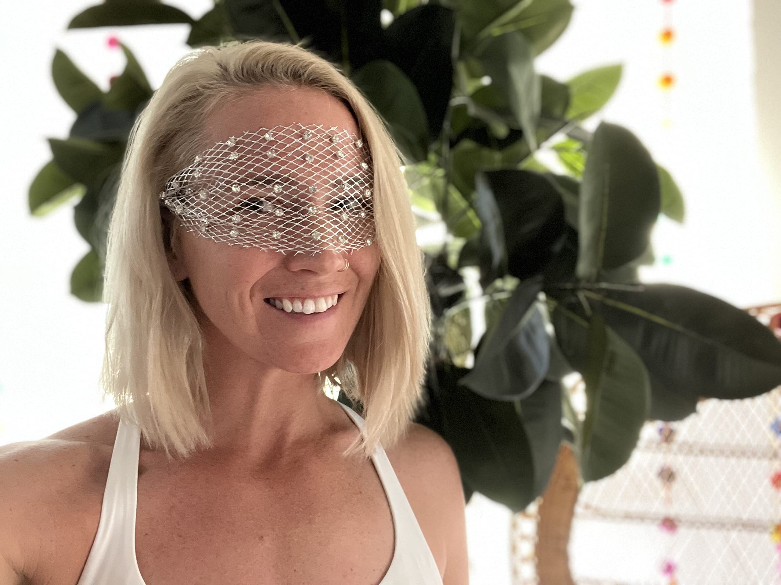 Sun Goddess Headpiece (Silver Eye Veil with Rhinestones), One size fits all