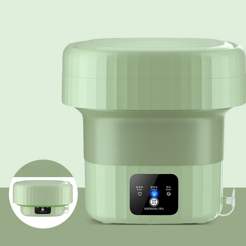 Portable Washing Hine,Foldable Mini Small Washer, 6LPortable Laundry Washer, Electric Underwear Blue Light Laundry Washer with Draining Bask, for Home, Business, Travel, College Room, Rv(Green)