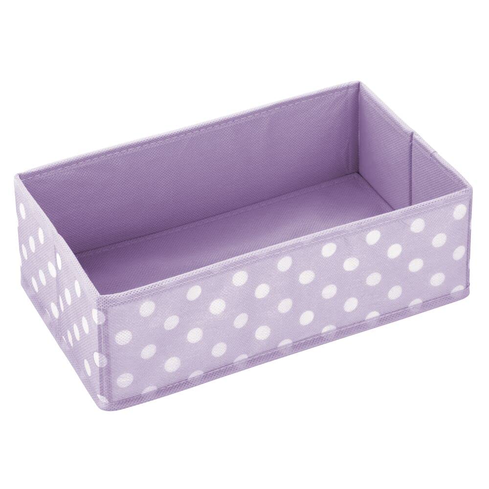 mDesign Soft Fabric Dresser Drawer and Closet Storage Organizer for Toddler/Kids Bedroom, Nursery, Playroom - Rectangular Bin with Polka Dot Print, 6 Pack - Light Purple/White