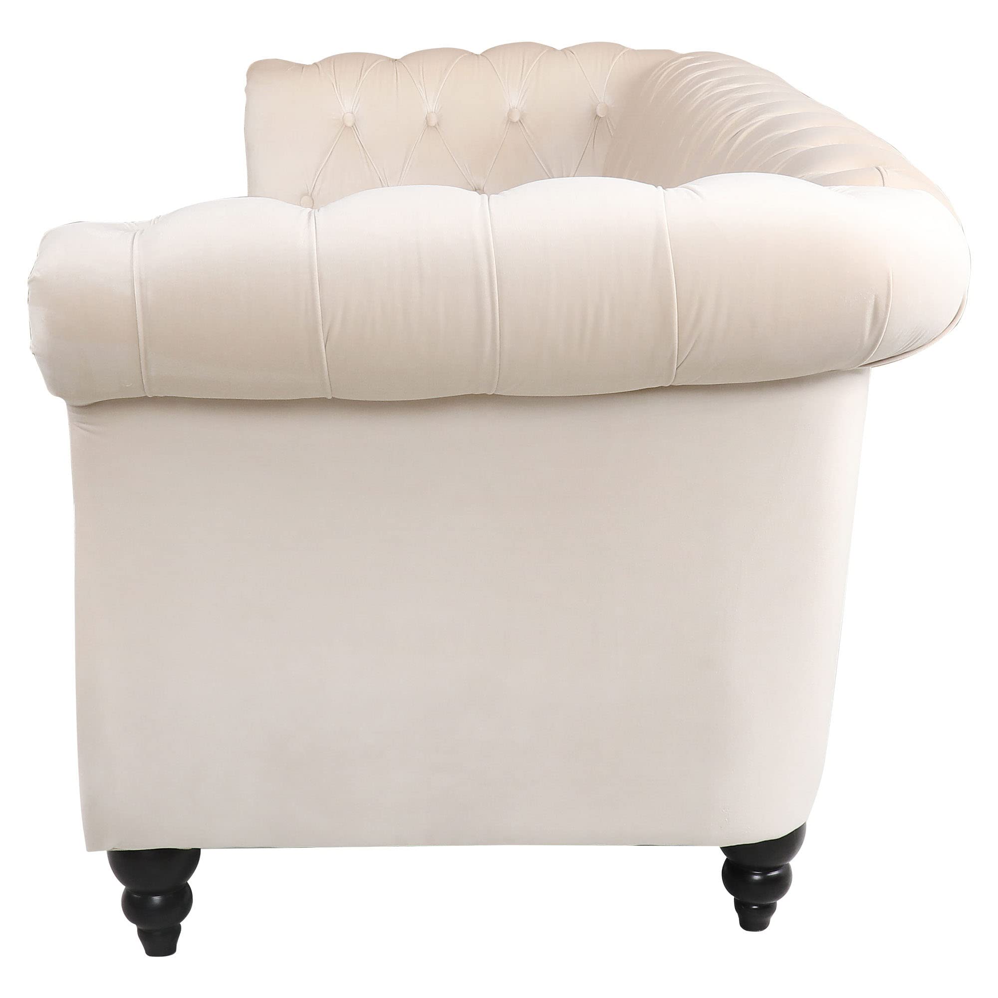 MIYZEAL Modern 3 Seater Couch Velvet, Upholstered Sofa with Tufted Back, Roll Arm Classic Chesterfield Settee Couches for Living Room, Office (Beige)