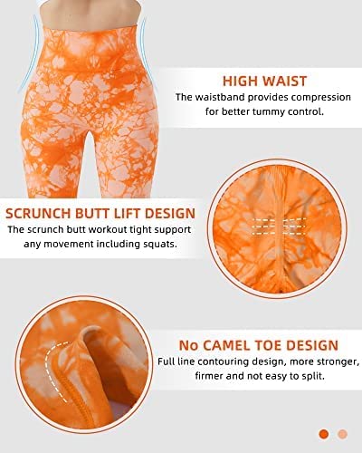 SONGSKY Seamless Leggings for Women,High Waist Workout Yoga Pants,Ruched Booty Compression Tights(CK2883_Orange_S)