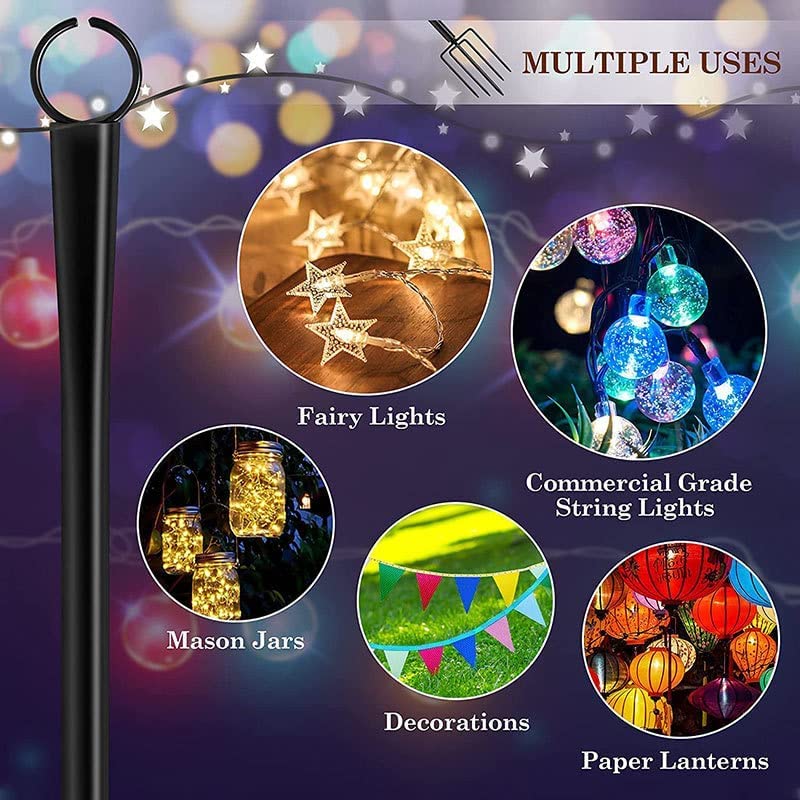 String Light Poles 10 FT, 2 Pack Light Poles for Outside String Lights, Outdoor Light Poles with Fork, Fence Brackets, Base for Hanging String Lights, Metal Poles Stand for Patio Deck Backyard