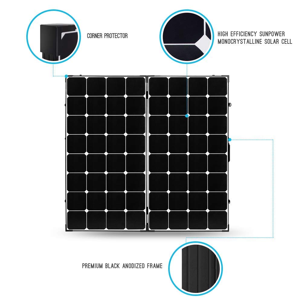 Renogy 200 Watt 12 Volt Eclipse Monocrystalline Off Grid Portable Foldable Solar Panel Suitcase Built-in Kickstand (Renewed)