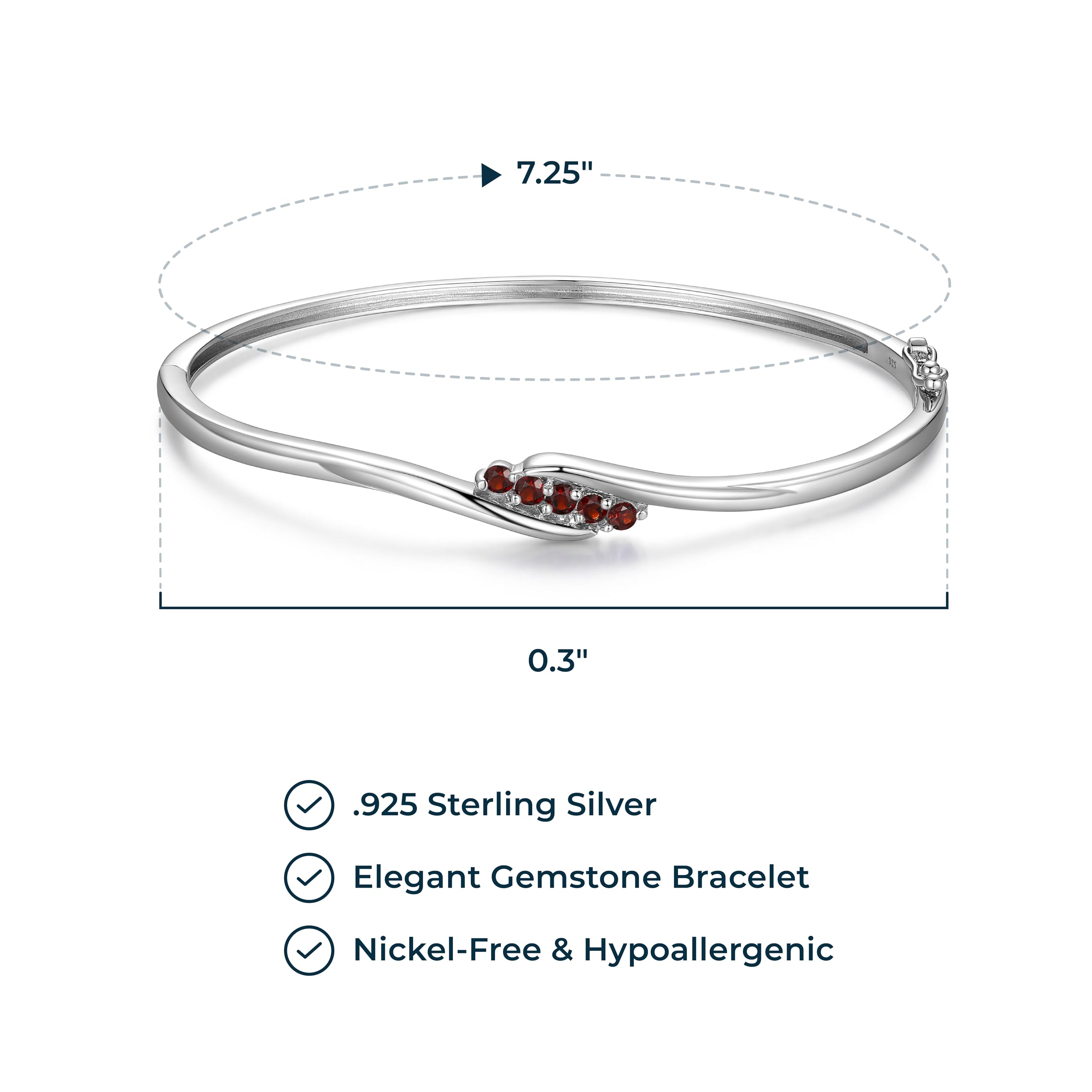 MORGAN & PAIGE .925 Sterling Silver Genuine Aquamarine 5-Stone Diagonal Bypass-Set 7" Bangle Bracelet