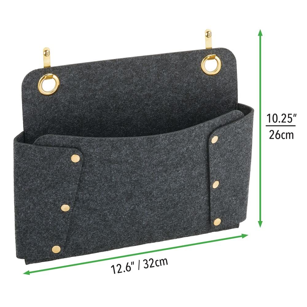 mDesign Soft Felt Over the Door Hanging Storage Organizer for Closets in Bedrooms, Hallway, Entryway, Mudroom - Hooks Included - Textured Print, 2 Pack - Dark Gray/Gold