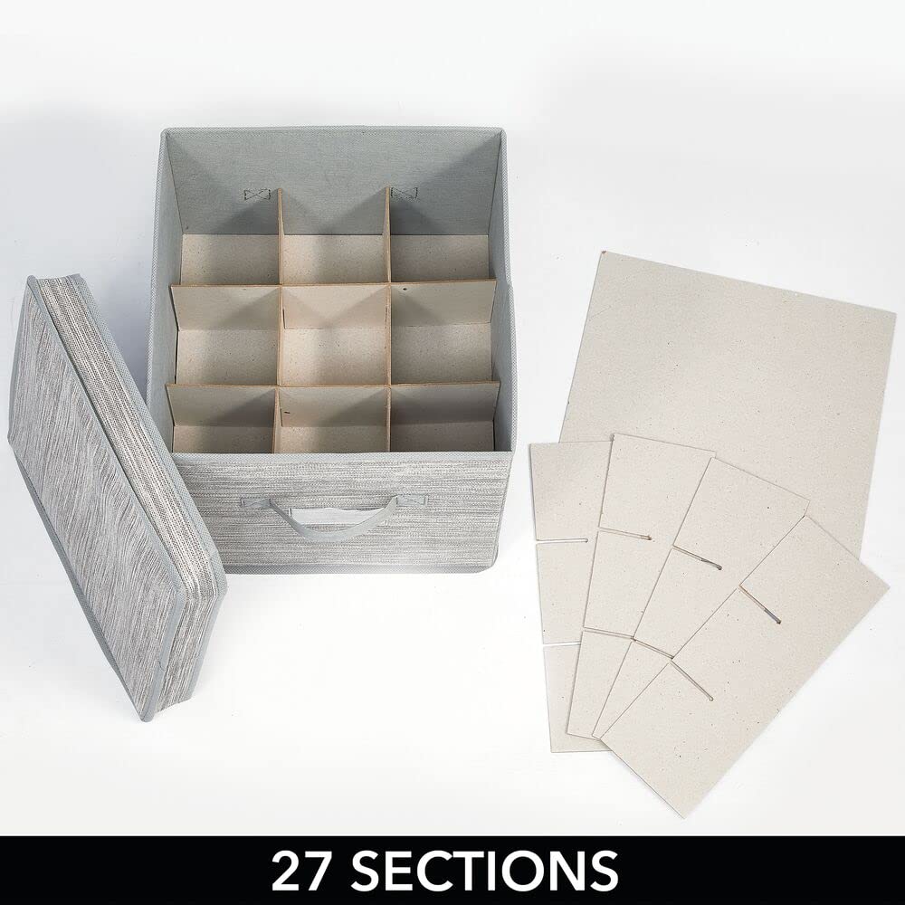mDesign Square Gift-Wrap and Ornament Storage Box with Handles, Holder Container for Christmas and Holiday Decorations - Removable Lid, Closet and Cubby Storage Totes, 2 Pack - Stripe - Taupe/Tan