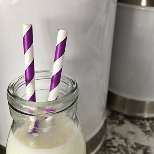Stripe Paper Straws - Purple and White Straws - 7.75 Inches - 50 Pack Outside the Box Papers Brand
