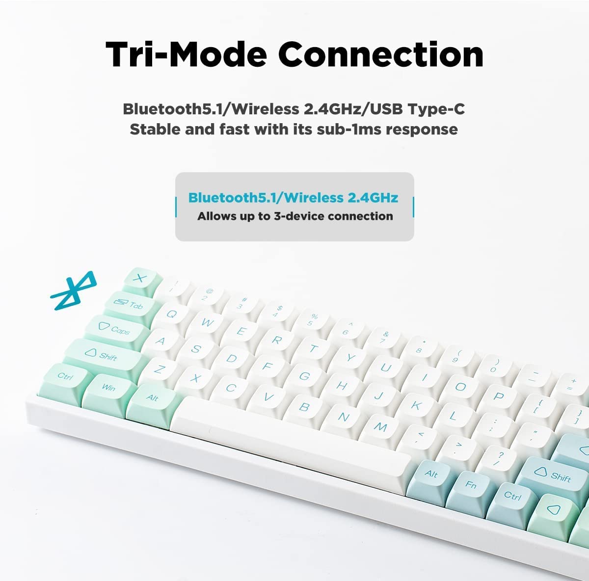 YUNZII YZ68 Mint Wirelss Hot Swappable Mechanical Keyboard 68-Key Gaming Keyboard, RGB Backlit for Mac/Win/Gamers (Gateron Brown Switch, Mint)