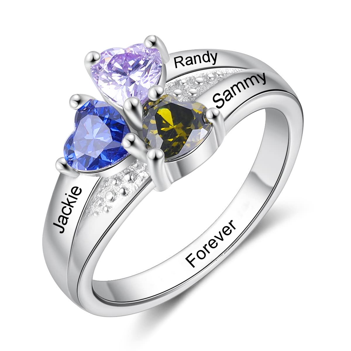 Personalized Mothers Rings with 3 Simulated Birthstones Custom Name Rings for Women 925 Sterling Silver Engraved Promise Rings for Her Grandma Mothers Day Birthday Gifts (#8)