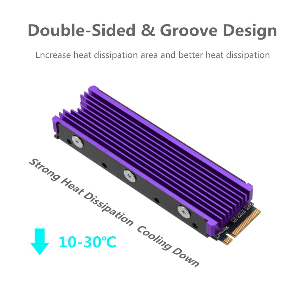 NVMe Heatsinks for M.2 2280mm SSD Double-Sided Cooling Design（Purple）