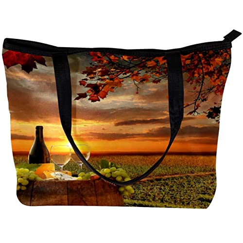 Women's Large Size Canvas Shoulder Bag Hobo Crossbody Handbag Casual Tote, Autumn Landscape Grapes