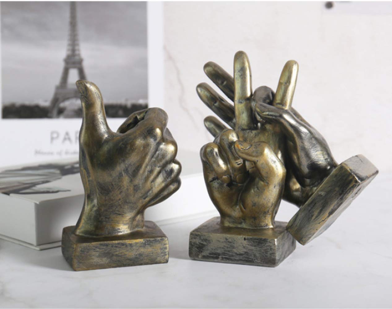 Nice purchase Hand Finger Gesture Desk Statues Fingers Sculpture Creative Home Living Room Cabinet Shelf Decoration (Thumbs-up in Silver)