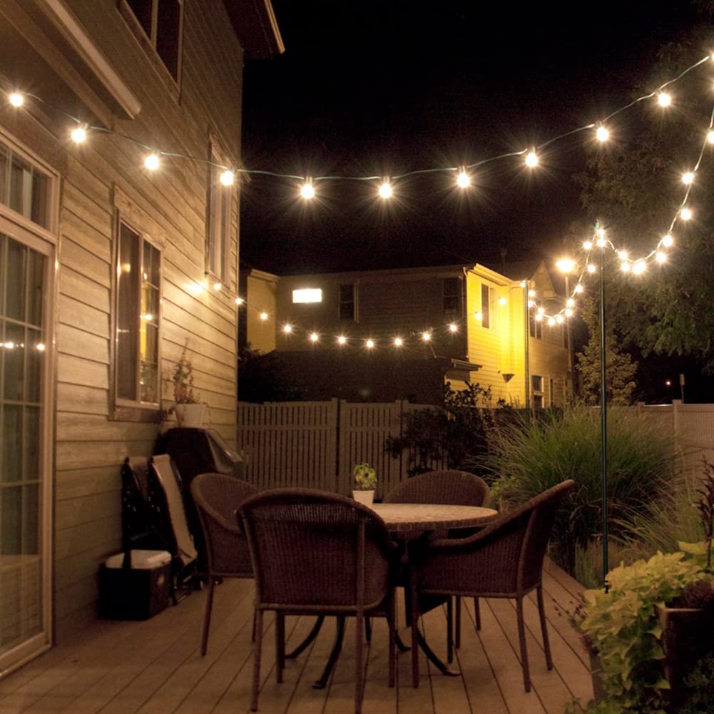 RINLAIN String Light Poles,100 Inch Height Adjustable Metal Stand Pole with Hooks for Hanging String Lights,Garden, Backyard, Patio Lighting Stand for Parties, Wedding 2 Pack (Matte Black)