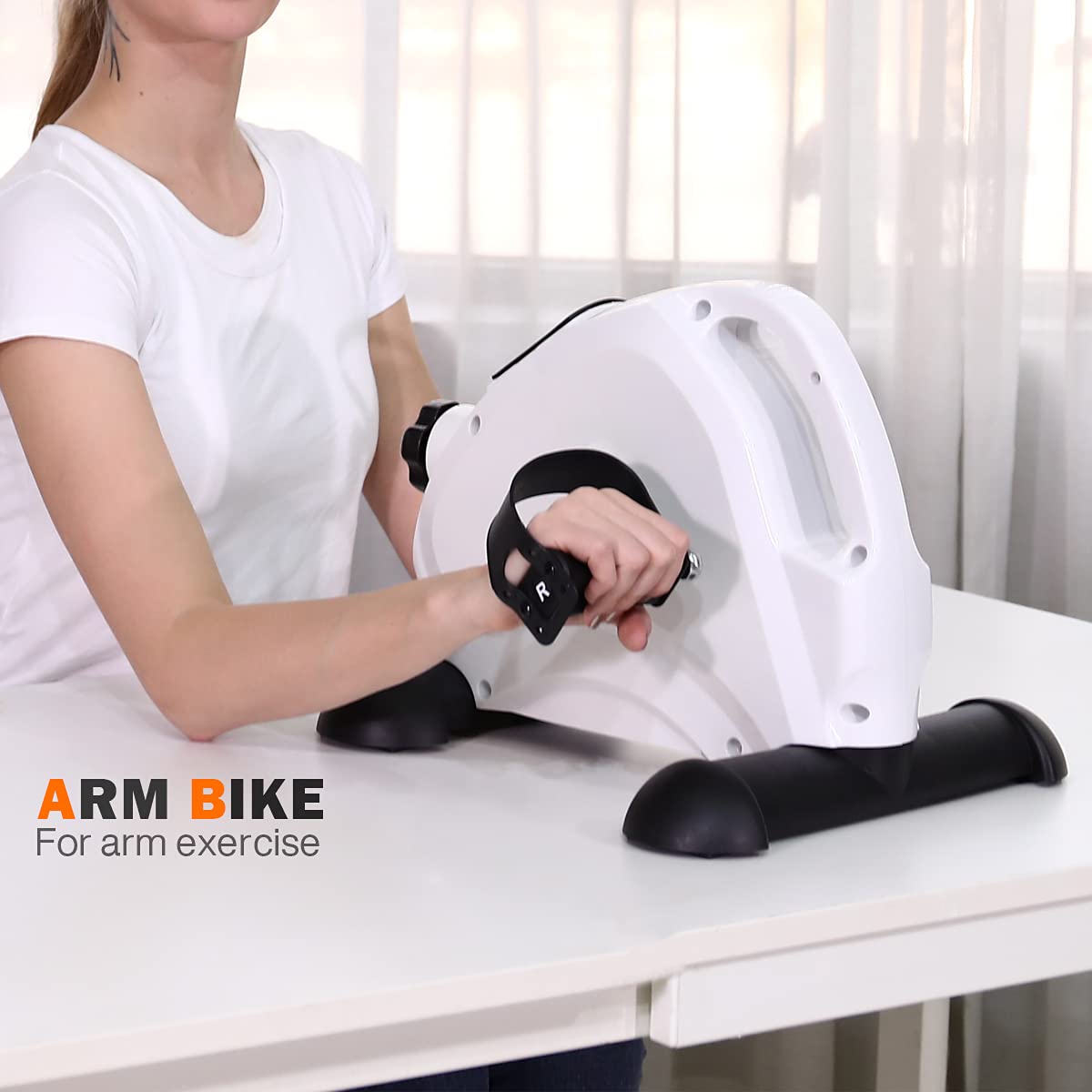 Mini Exercise Bike Under Desk Bike Pedal Exerciser Portable Foot Arm & Leg Peddler Cycle Machine with LCD Screen Displays