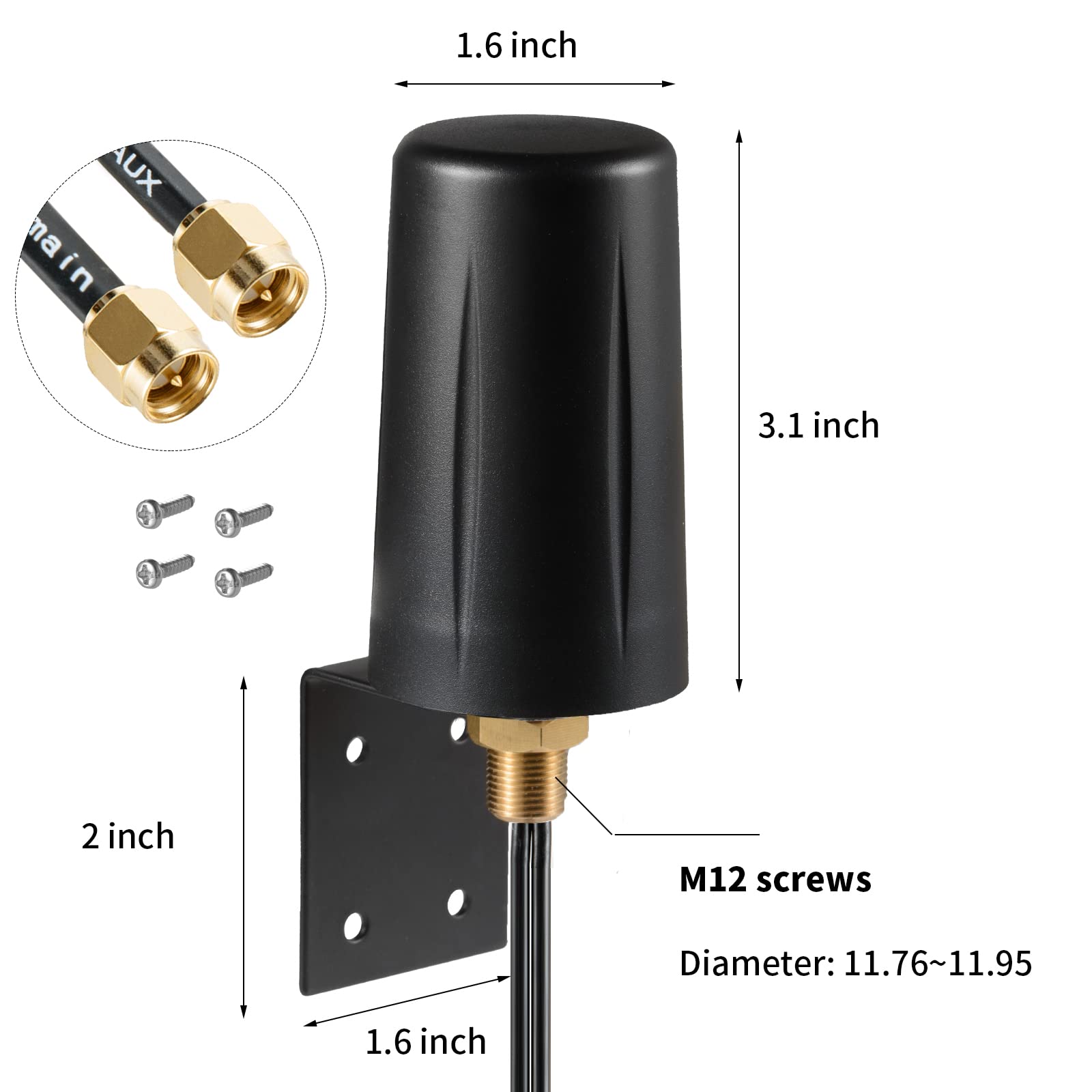 Waterproof 5dBi 3G 4G/LTE 2x2 MIMO Low Profile Omni-Directional Antenna with 10 ft Coax Cables for Verizon AT&T T-Mobile Sprint Cellular Cisco, Cradlepoint, Digi, Pepwave 4G LTE Router,Eifagur