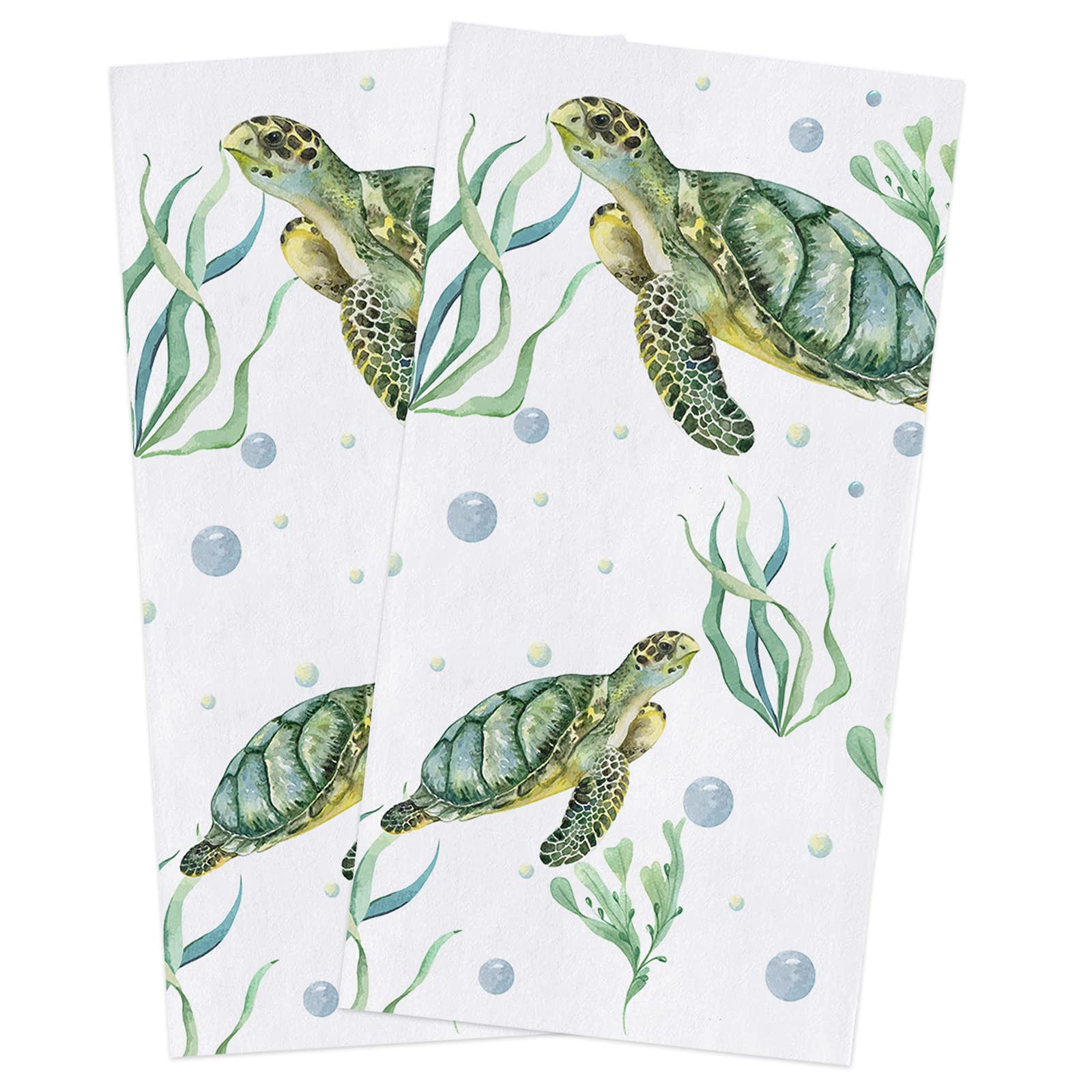 RainbowDay Cotton Kitchen Towels Super Soft Absorbent Kitchen Dish Towels for Drying Dishes/Hand/Tea/Bar Towels Sea Turtle Coral Marine Life Cleaning Kitchen Towels 2 Pack, 18x28 Inch