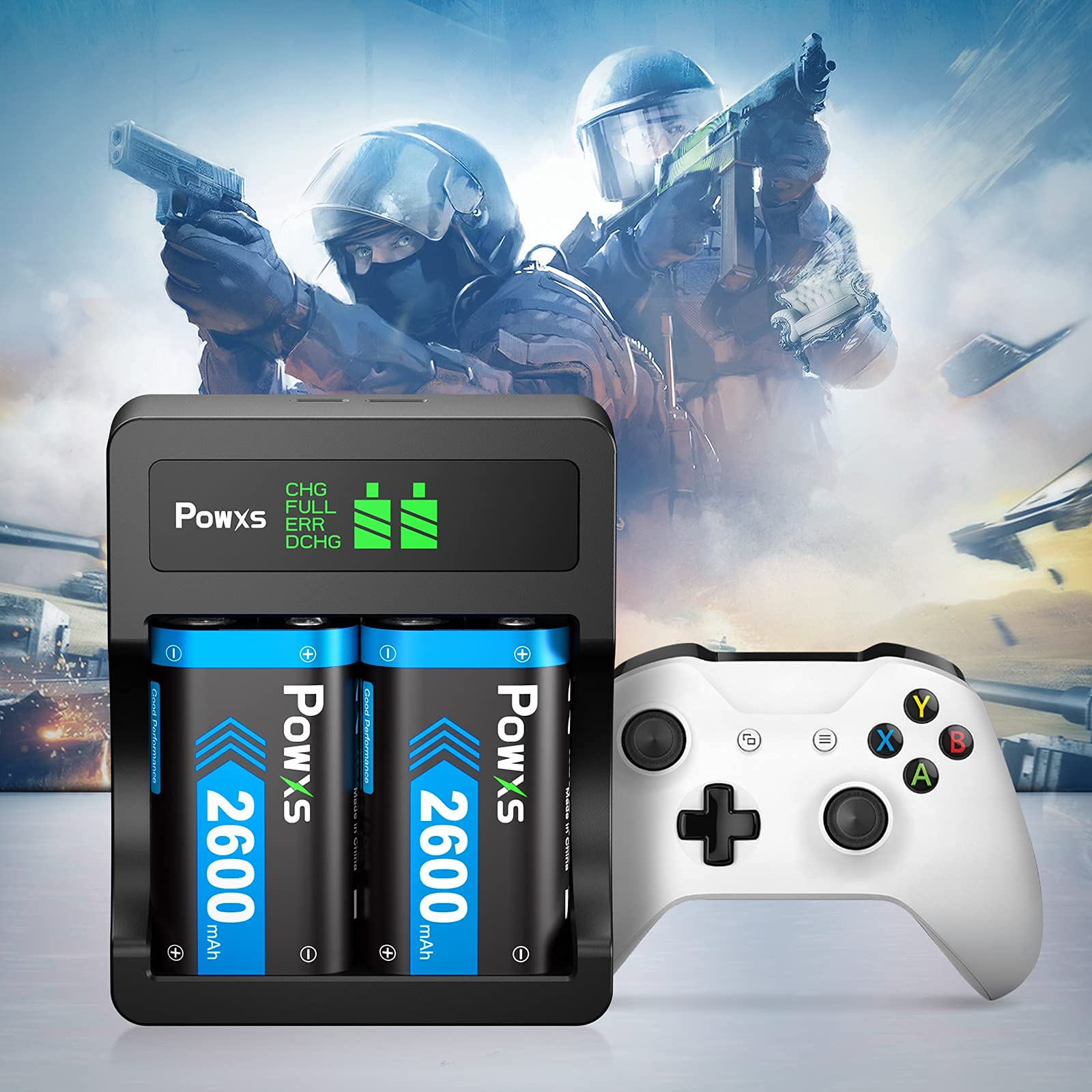 POWXS 2 Slot Xbox One Controller Battery Pack Charger Compatible with Xbox One/Xbox One S/Xbox One X/Xbox One Elite Controllers Battery Pack Quickly Charging and HD LCD Display