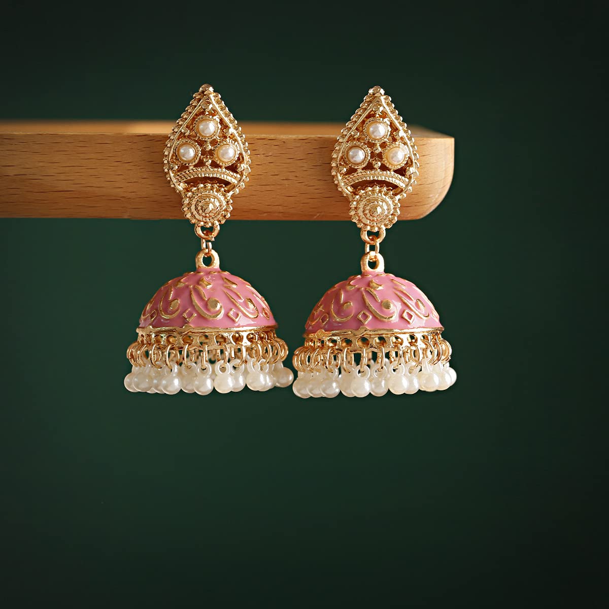 NSLS Gypsy Indian Bell Dangle Earrings Set Retro 4pair/set Round Bell Tassel Hollow Jhumka Earrings for Women(Red)
