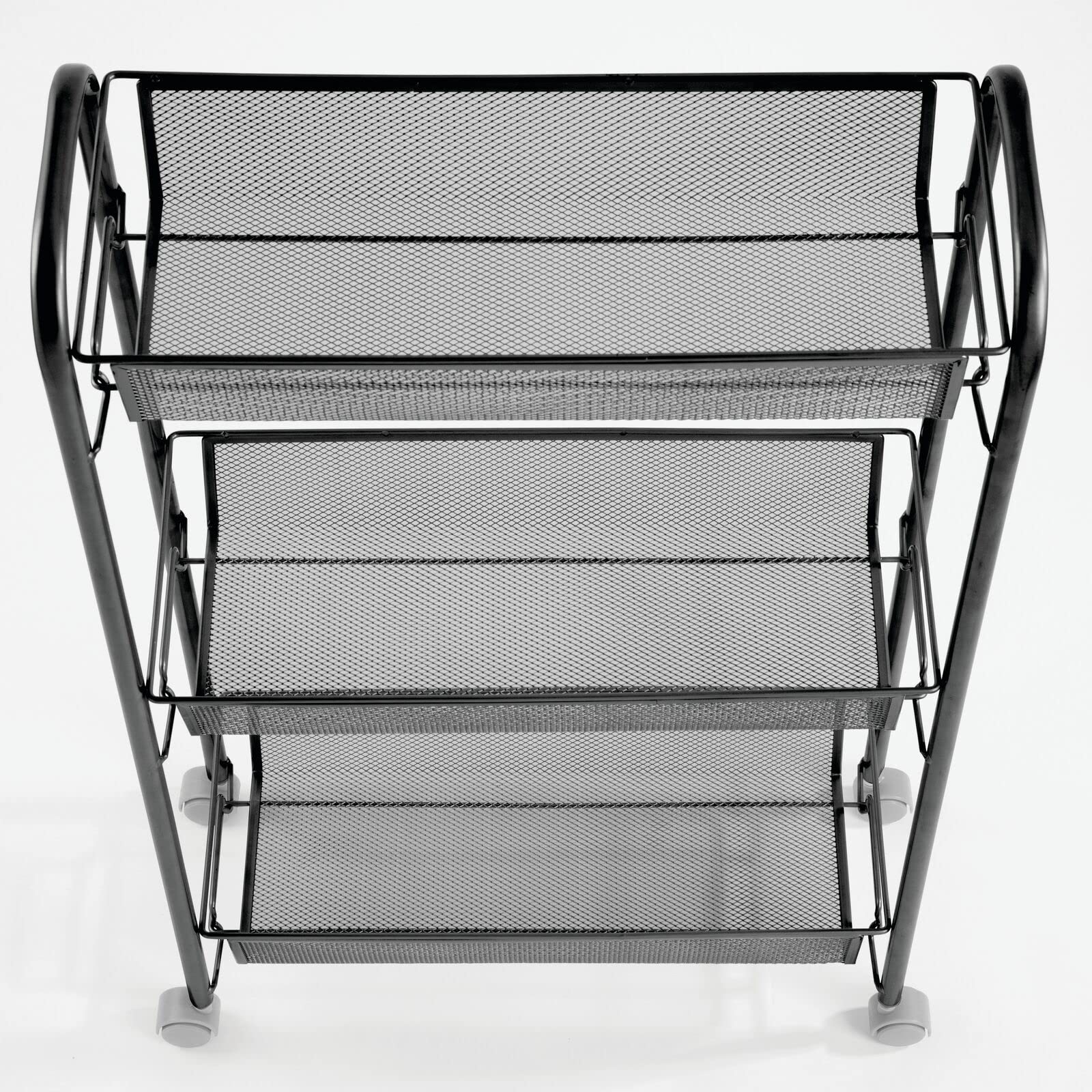 mDesign Steel Rolling Utility Cart Storage Organizer Trolley with 3 Basket Shelves for Laundry Room, Mudroom, Garage, Bathroom Organization - Holds Detergents, Hand Soap - Biro Collection, Light Pink
