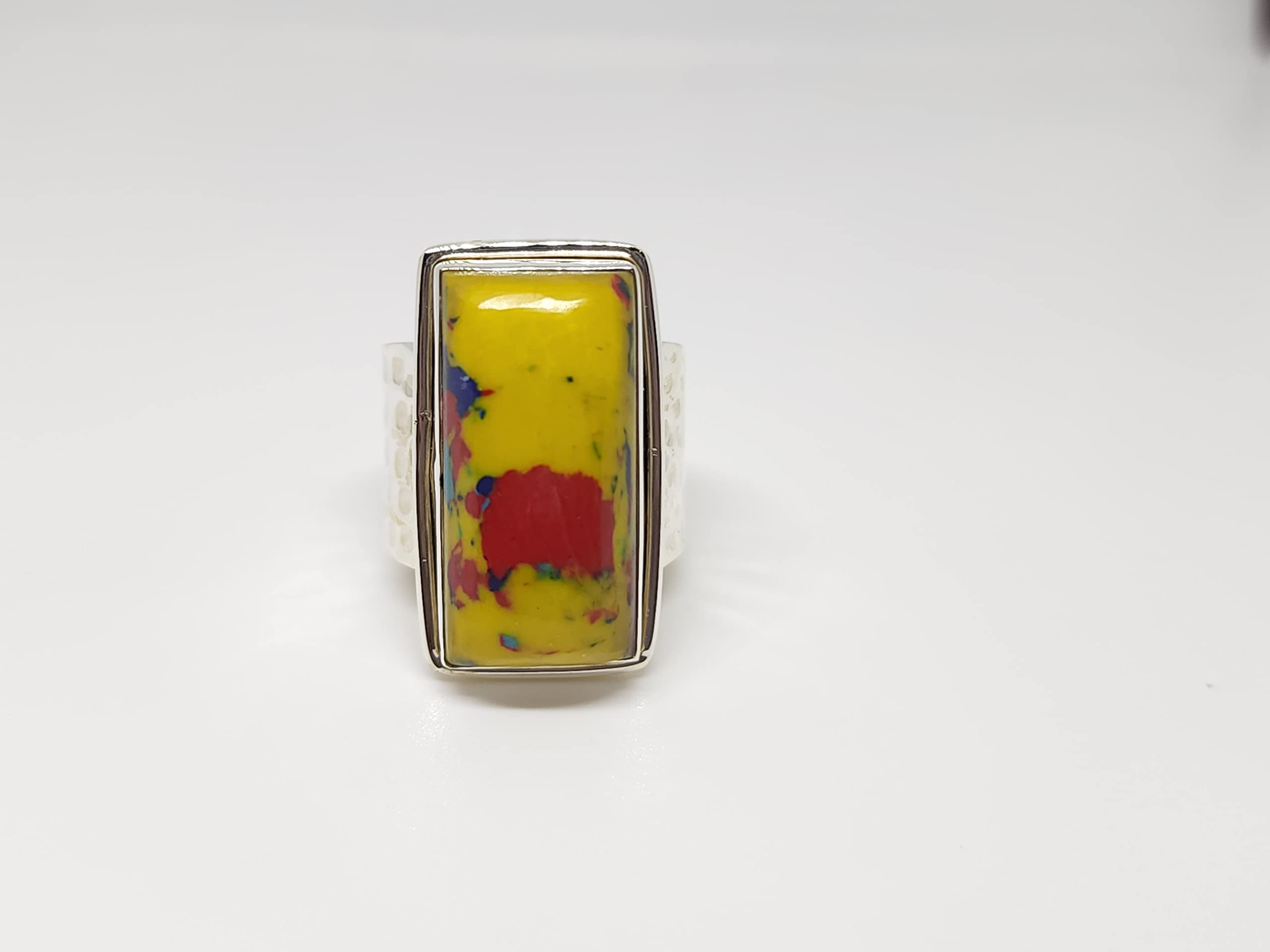 Yellow Turquoise Rectangle Ring for Women Hammered Gemstone Ring 925 Sterling Silver Jewelry Ring Gift for Her (8)