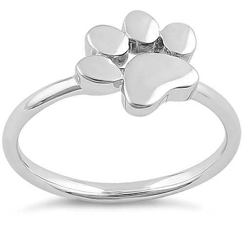 Sterling Silver 925 Paw Print Ring Animal Lover Ring Puppy Pet Paw Ring (10)