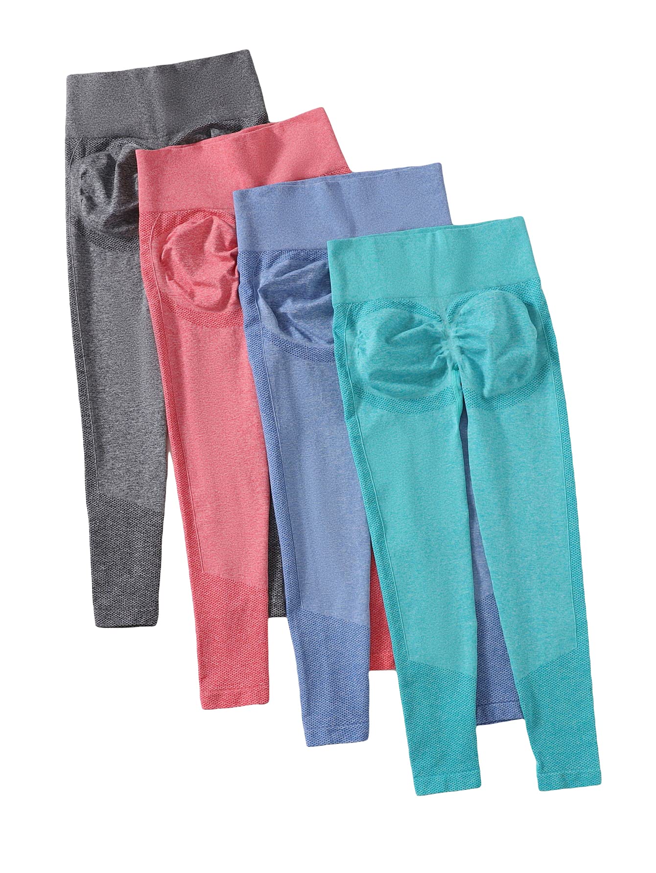 SHENHE Women's 4 Piece Seamless High Waisted Butt Lifting Workout Yoga Leggings Watermelon Pink Multicolor S