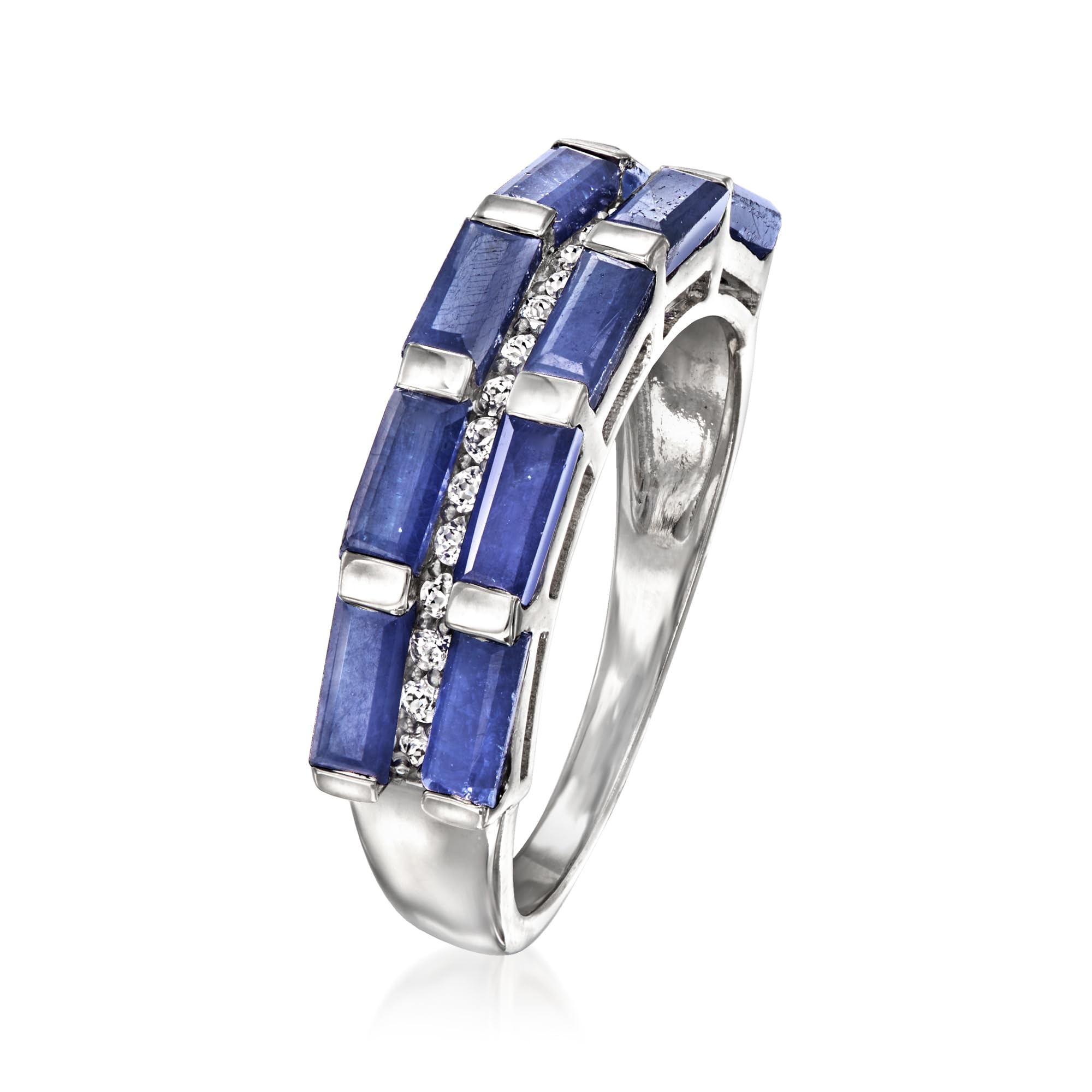Ross-Simons 3.30 ct. t.w. Sapphire and .20 ct. t.w. White Topaz Ring in Sterling Silver. Size 8