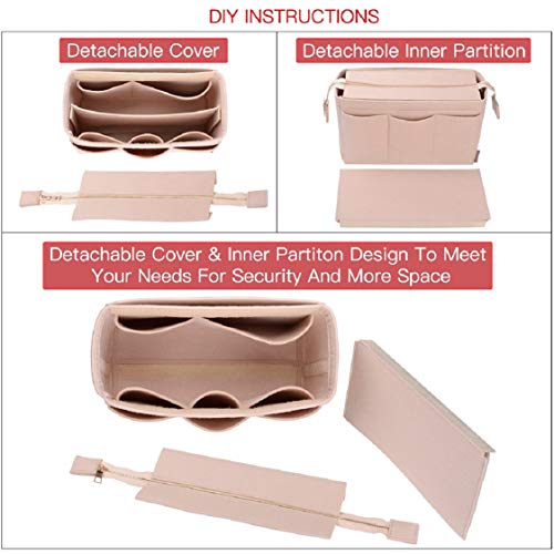 Purse Organizer Insert,Felt Bag Organizer with NEW Detachable Zipper cover, fits, St Lious, Tote and handbag shaper (Medium for St Louis PM, Beige)