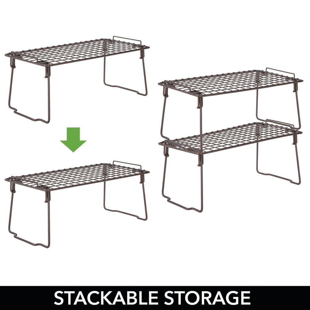 mDesign Versatile Metal Wire Stackable Closet Storage Organizer Shelf for Storage and Organization in Bedroom, Bathroom, Closets, Kitchen and Office Shelves - Easy Install - Bronze