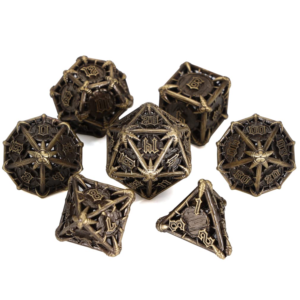 YEMFIRE Original Orc Dice,Hollow Metal Dice for Role-Playing Game D&D,Enamel Polyhedral RPG Dice Set for Board Game MTG Dice D20 (Ancient Bronze)