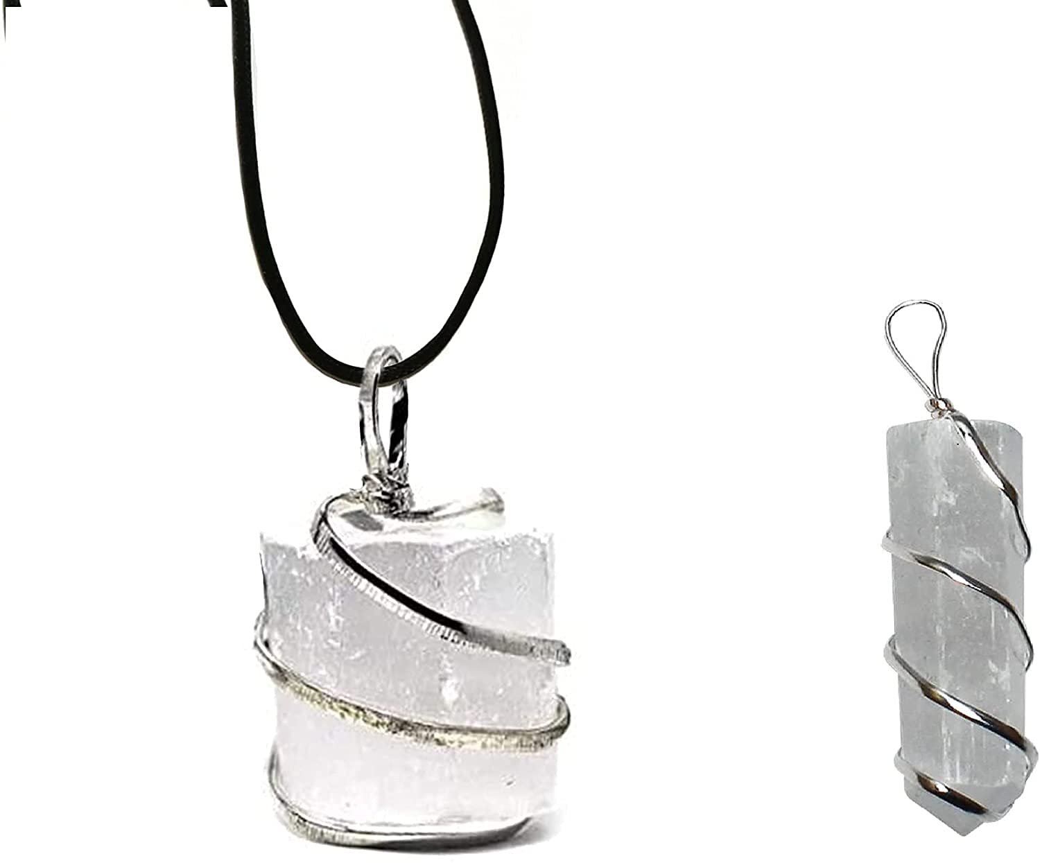 SELLINGHUB21 Raw Selenite Crystal Healing Pendant Necklace Channels Positive Energy. Balances Emotions with Stylish Chain. (Pack of 2)