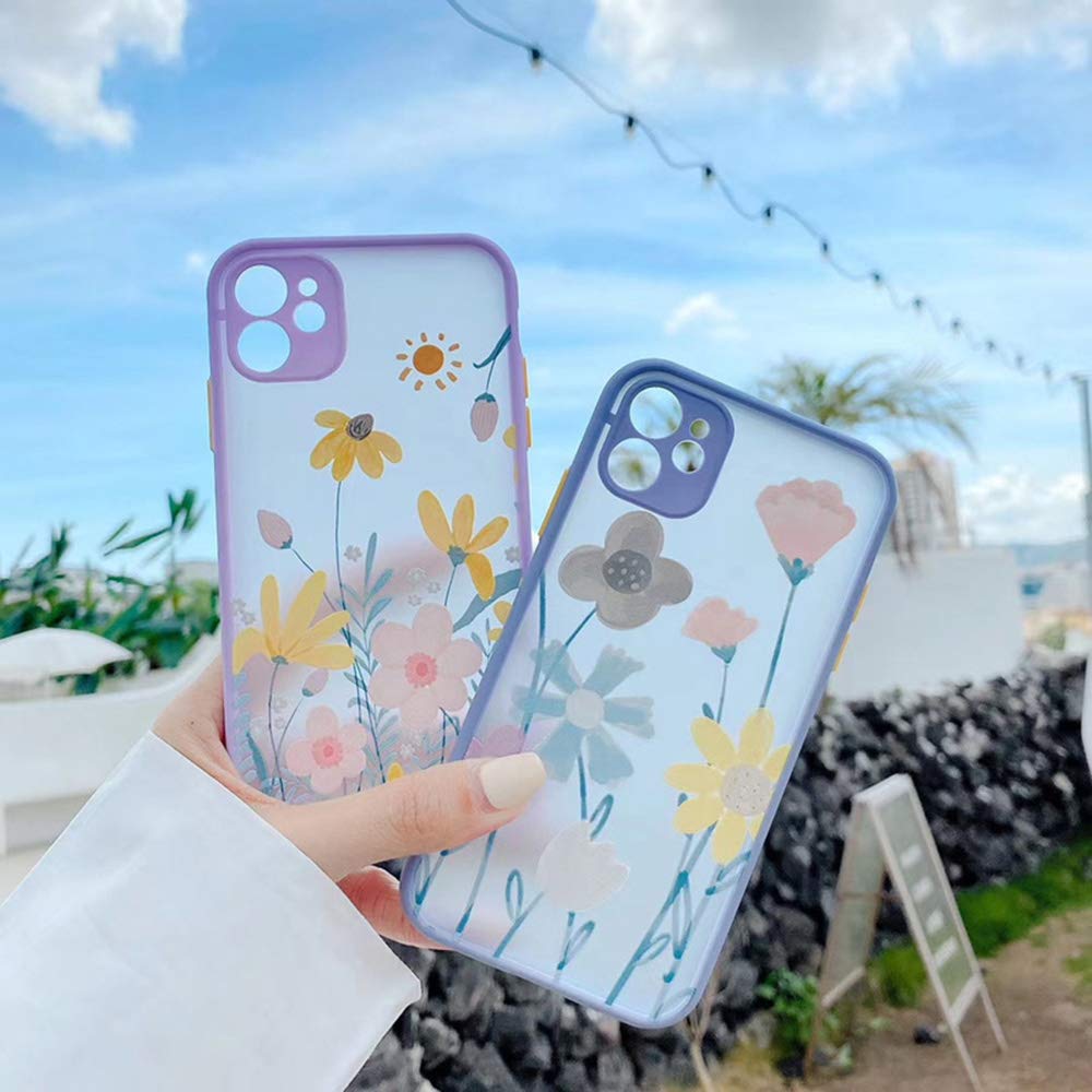 Ownest Compatible for iPhone Xs Max Case for Clear Frosted PC Back Flowers Pattern 3D Floral Girls Woman and Soft TPU Bumper Protective Silicone Slim Shockproof Case for iPhone Xs Max-Purple