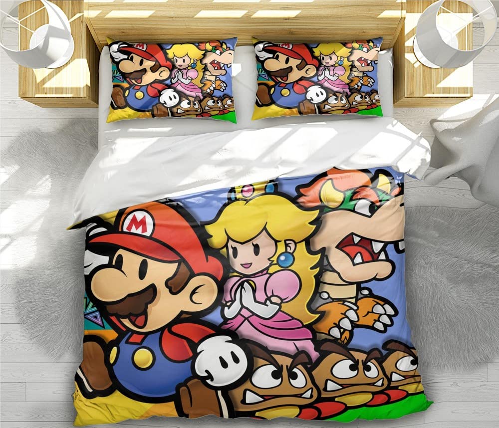 NICHIYOBI Redcap Beard Plumber Bros Game Movie Duvet Cover Set 3D Bedding Comforter Cover 3 Pcs (1 Duvet Cover+2 Pillowcases) Bedding Set (07,Queen-90x90in+20x30in*2)